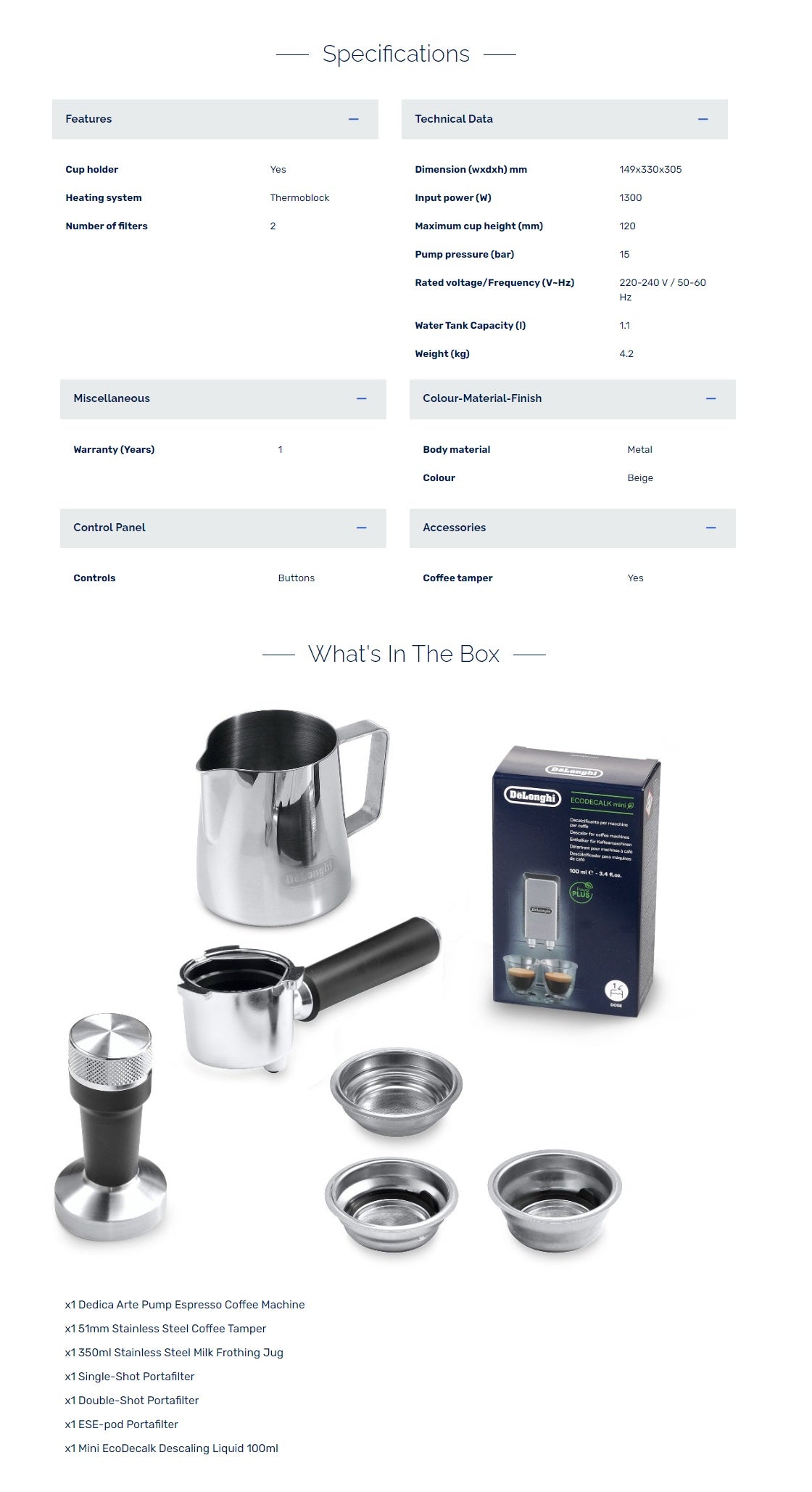 Delonghi EC885.BG Dedica Arte Beige - Pump Espresso Coffee Machine – ET ...