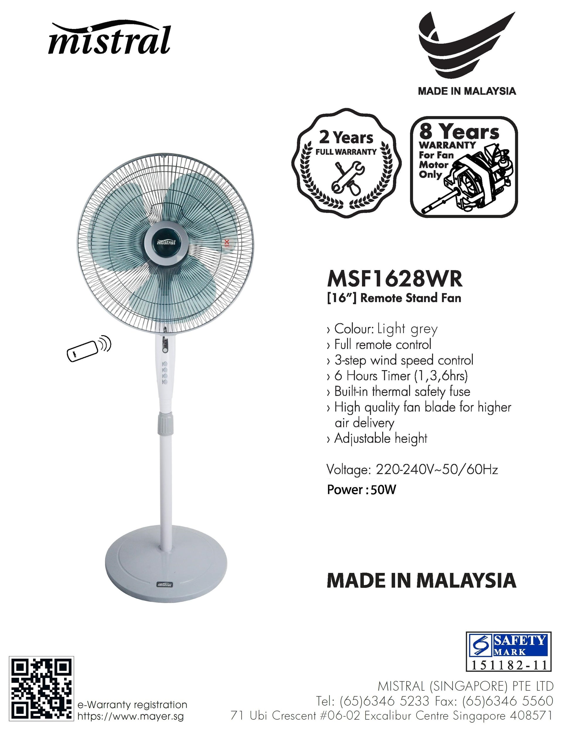 Mistral MSF1628WR Remote Stand Fan 16 Inch – ET SOUND ENTERPRISE PTE LTD