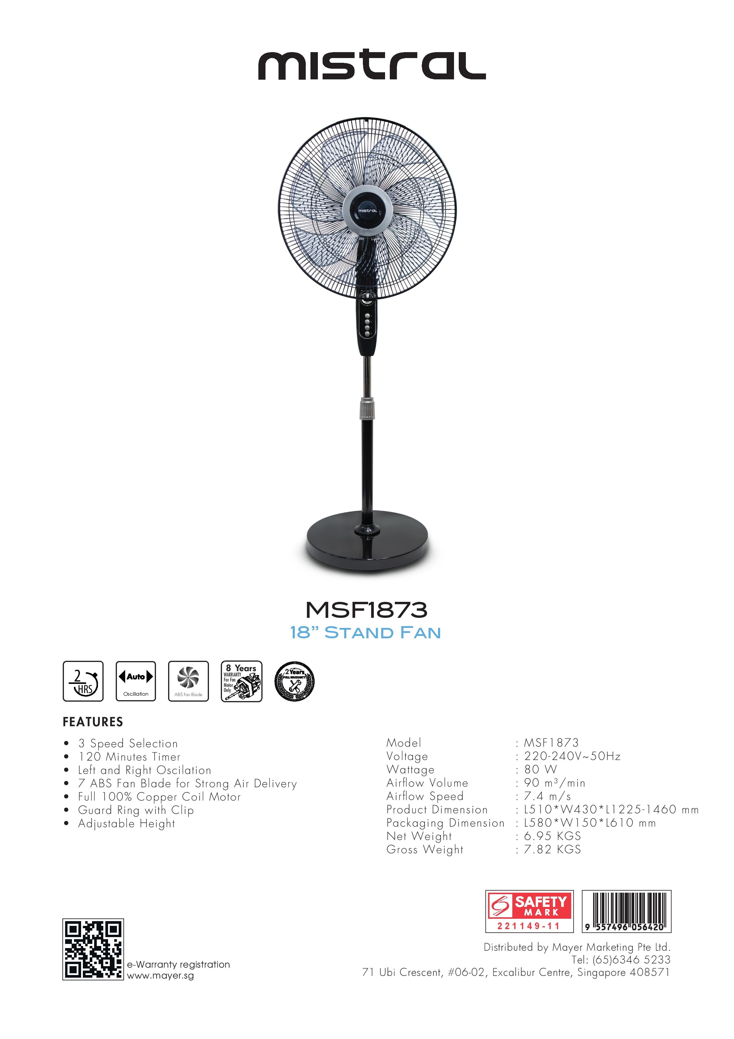 Mistral MSF1873 Stand Fan 18 Inch – ET SOUND ENTERPRISE PTE LTD